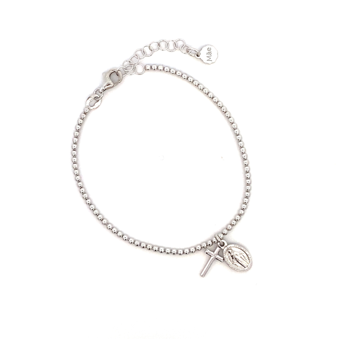 Pulsera con la Virgen de la Medalla Milagrosa y Cruz – JoyeriaMae